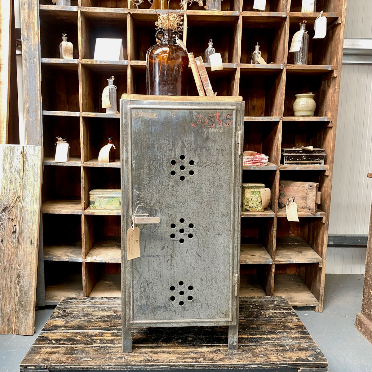 Industrial Metal Cupboard With Elm Top — Lawson's Yard LTD