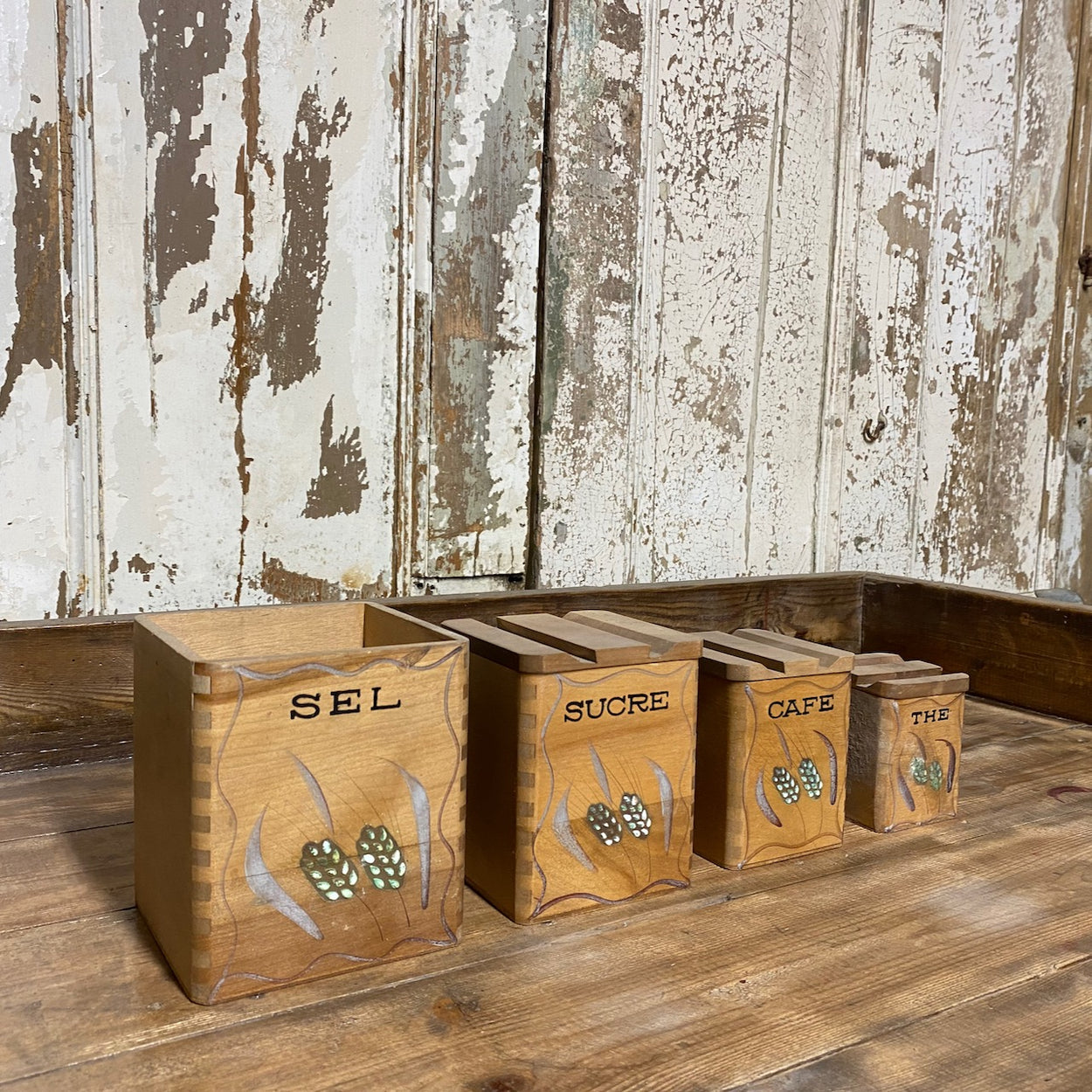 French Wooden Kitchen Canisters — Lawson's Yard LTD
